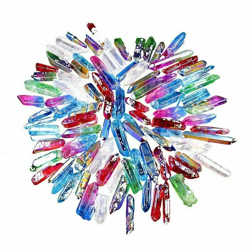 Разноцветные драгоценные камни с титановым покрытием радуга аура кварц кристальные точки 100г