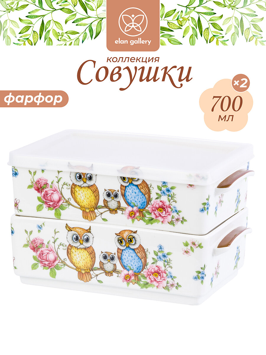 Блюдо для холодца 2 шт Elan Gallery Совушки 700 мл 19х12х11,5 см, набор