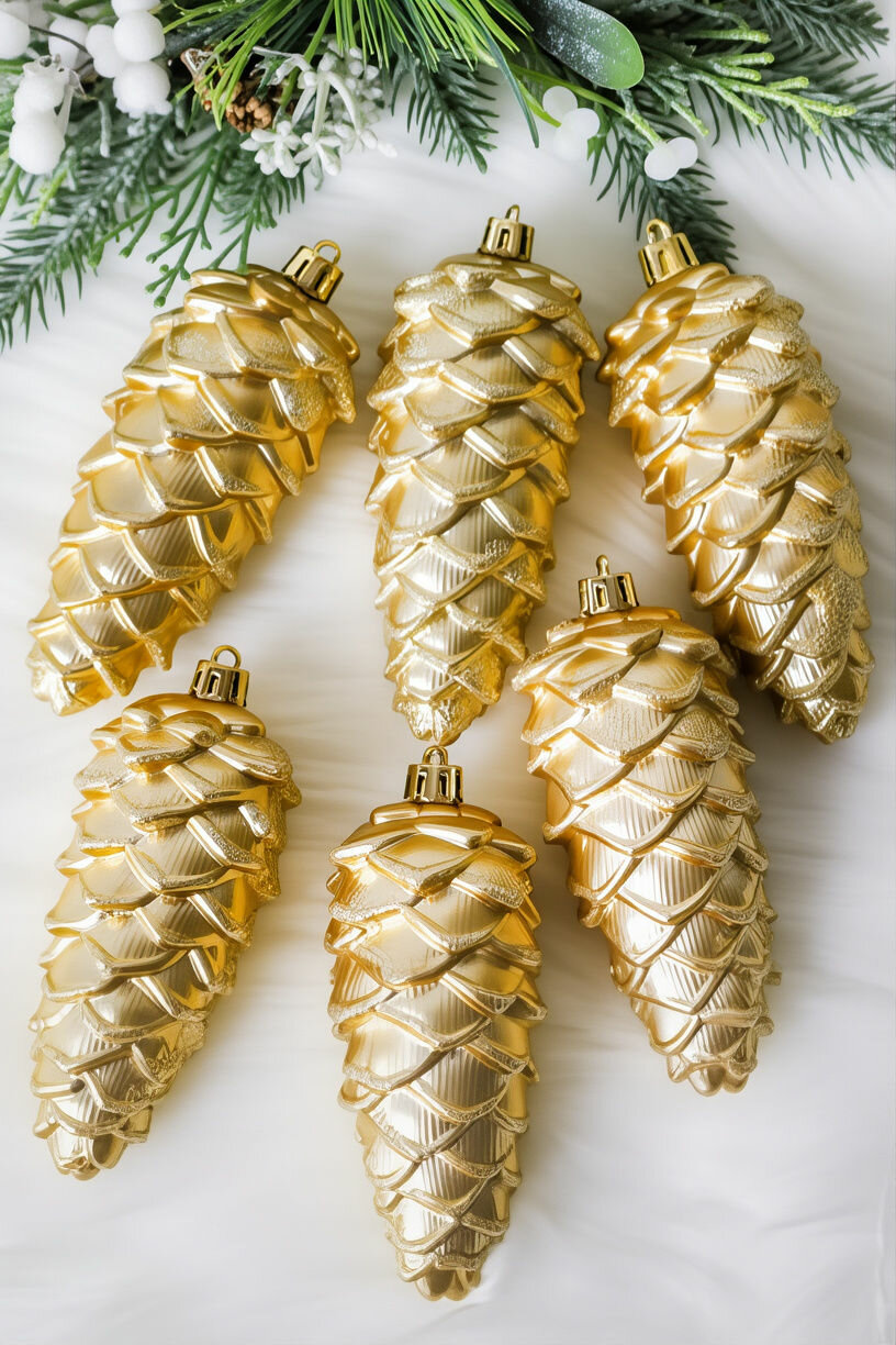 Набор ёлочных украшений шишки каподанно, пластик, тёмно-золотые, 11 см, 6 шт, Winter Deco 2000331