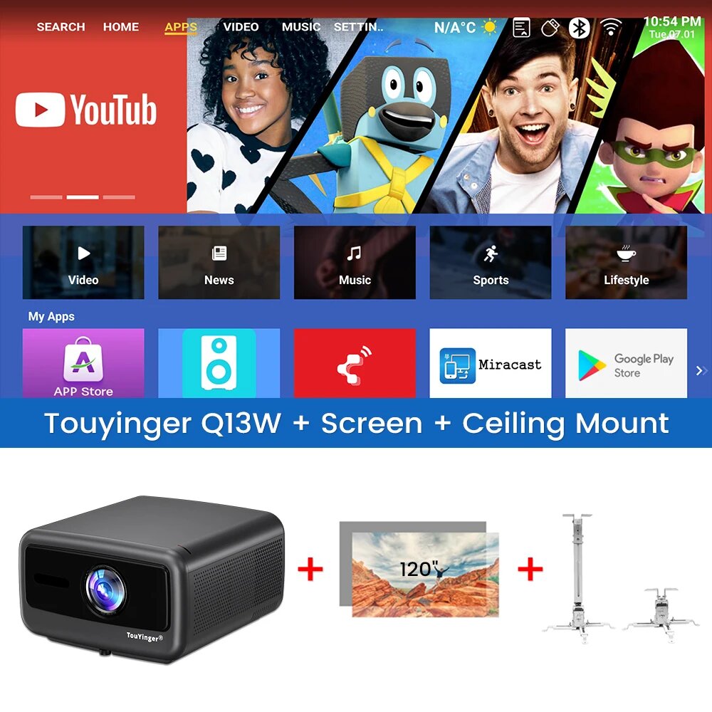TouYingger Q13W Цифровой проектор and bracket screen