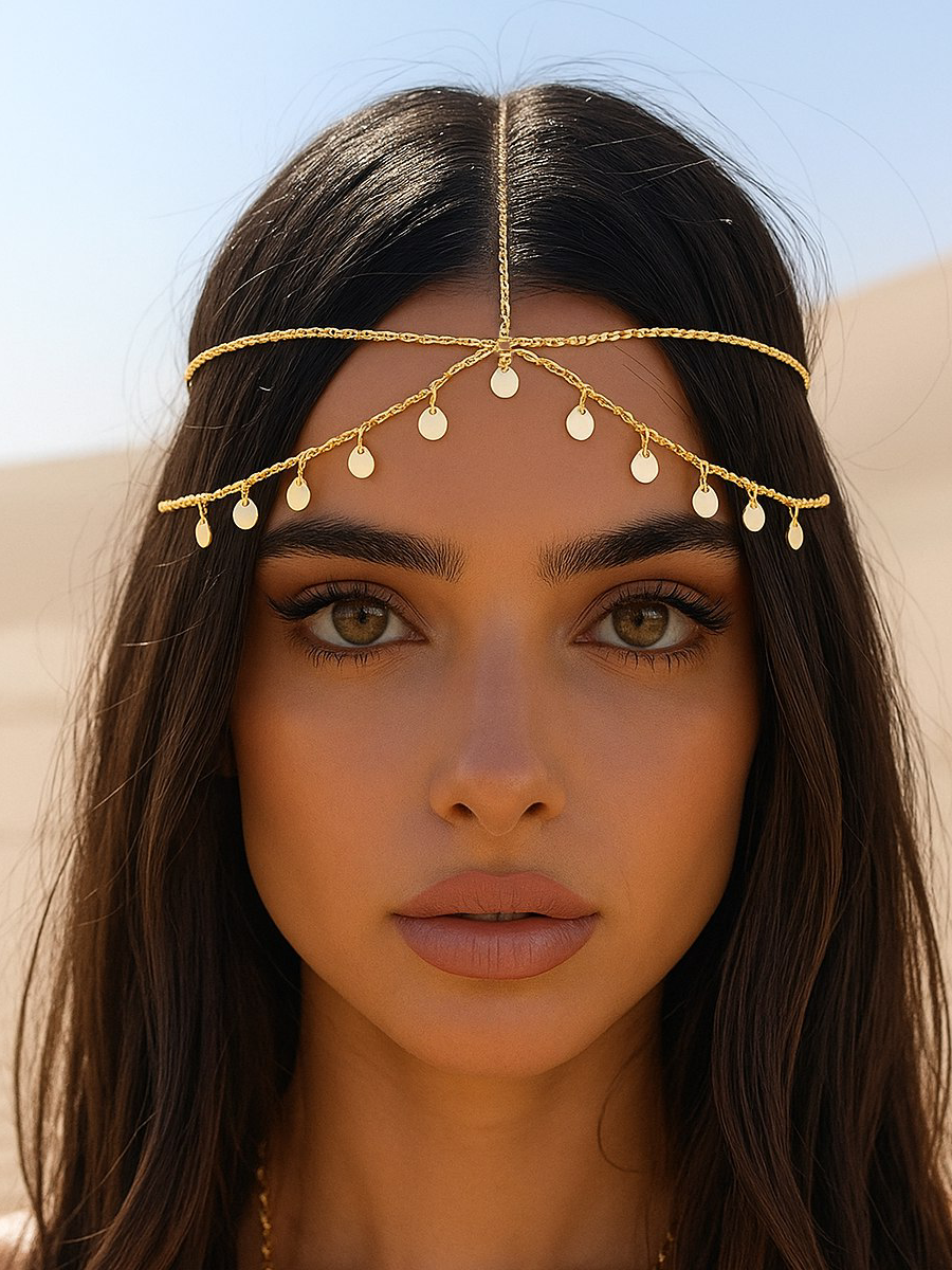 Украшение тика на голову золотистая, женская цепочка на пробор для волос