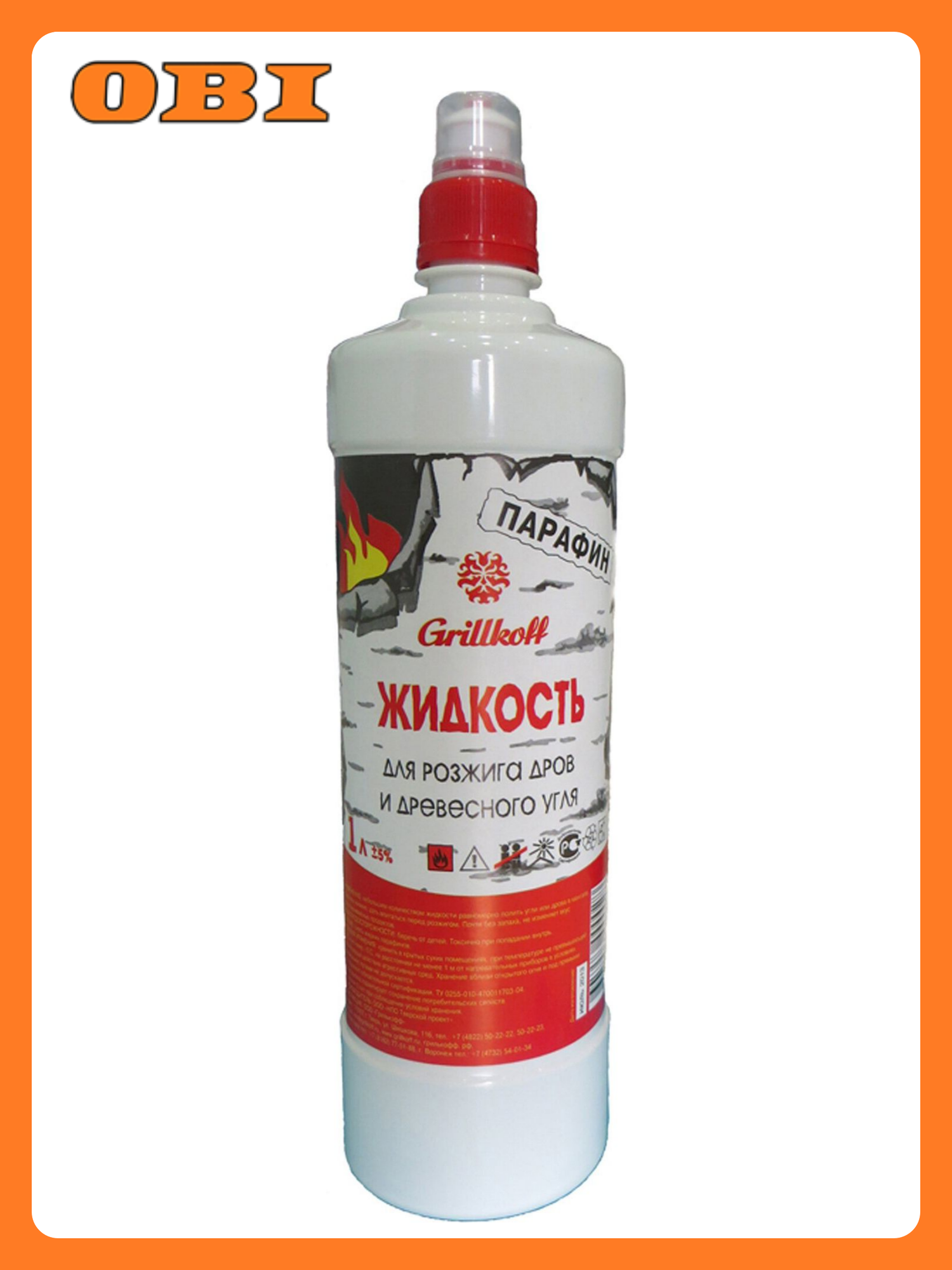 Жидкость для розжига Grillkoff, 1л, прозрачная, бесцветная, без резкого запаха