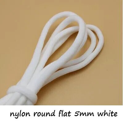 Белая эластичная лента 5 мм, nylon round flat, 10 м