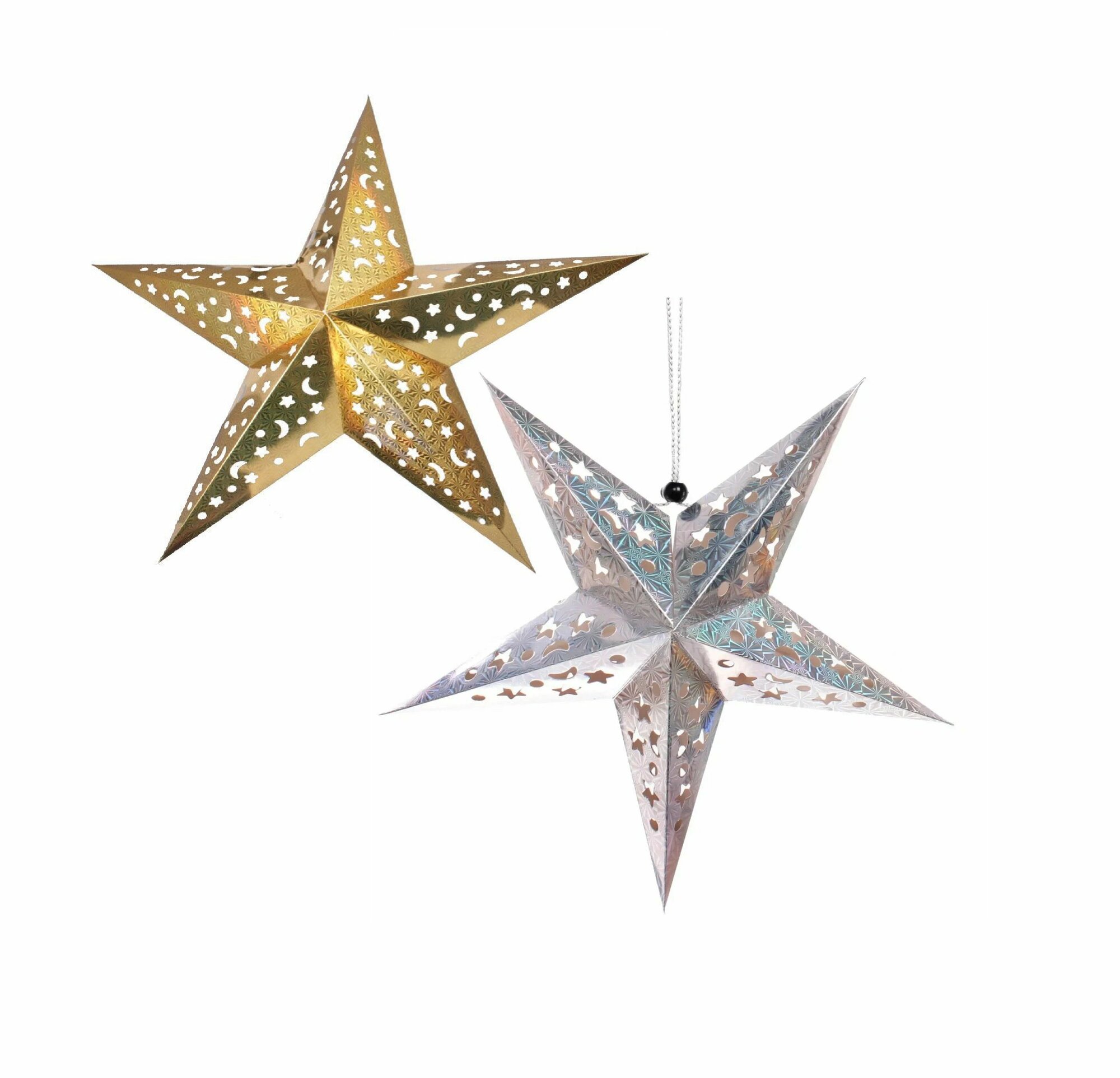 Два малых украшение для пикника серебро + золото звезды 30 см