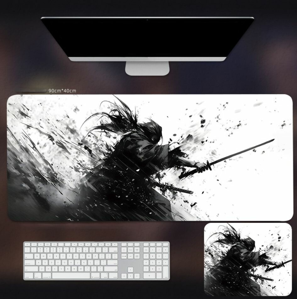 Коврик для мыши Самурай с катаной 90x40x0,3, №017, Белый/Черный