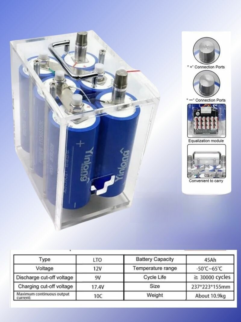 45Ah 12V 24V YinLong литий-титанатный аккумулятор Система обеспечивает 25 000 циклов работы без потери эффективности.