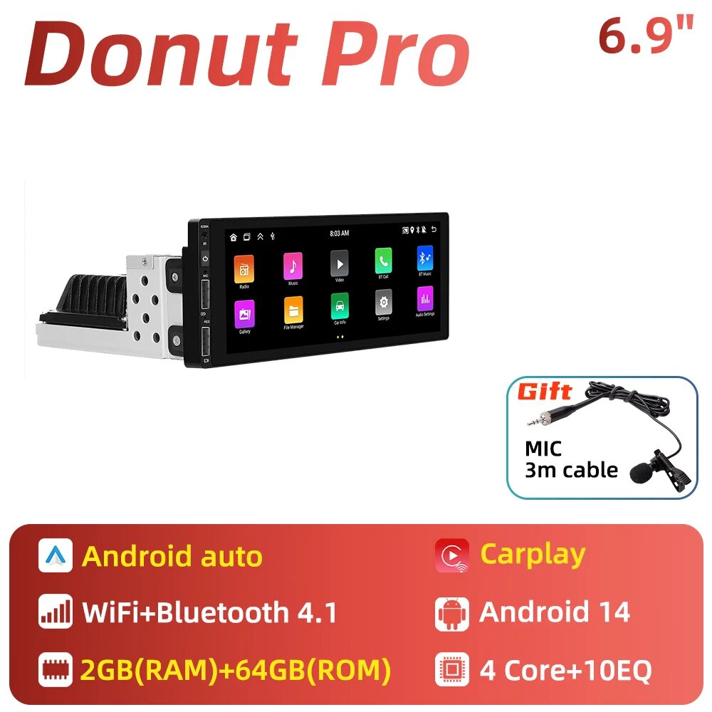 1din Android автомобильный мультимедиа для Citroen C5 2005-2010 1 Din радио стерео головное устройство Carplay экран авторадио GPS навигация авто Donut Pro