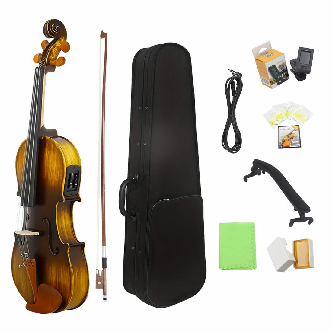 Электроскрипка 4/4, беззвучная электроакустическая скрипка с эквалайзером для начинающих, набор для выступлений на скрипке