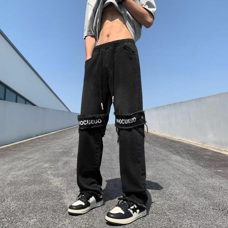 MON Джинсы Мужские Американские Винтажные Рваные Изношенные Свободные Прямые Деним, Размер_2XL