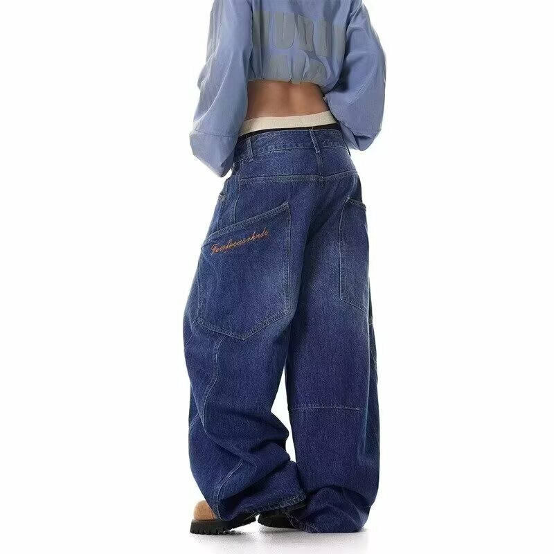 Тренд RONG CH Джинсы Женские Карго Винтажные Большие Карманы Стильные Деним, Размер_S