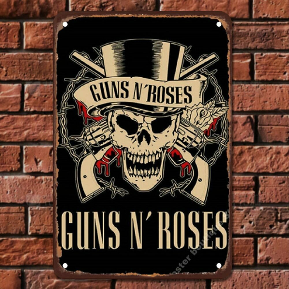 Винтажная металлическая пластина, пистолеты и розы, прямоугольная железная картина, настенный художественный декор 20x30 см