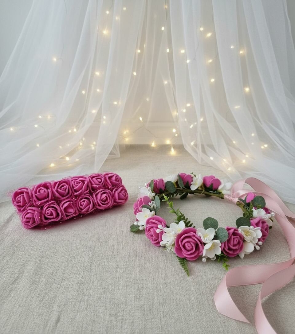 Цветы из фоамирана 2 см, малиновые , на металлической ножке, упаковка 12 штук