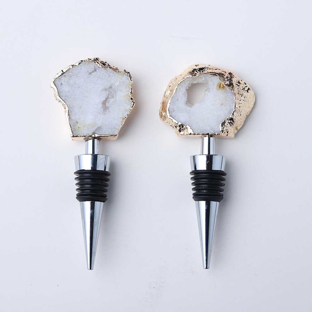 Кристаллический электролитически покрытый синий и белый необработанный камень агата, пробка для вина, пробка для сохранения свежести