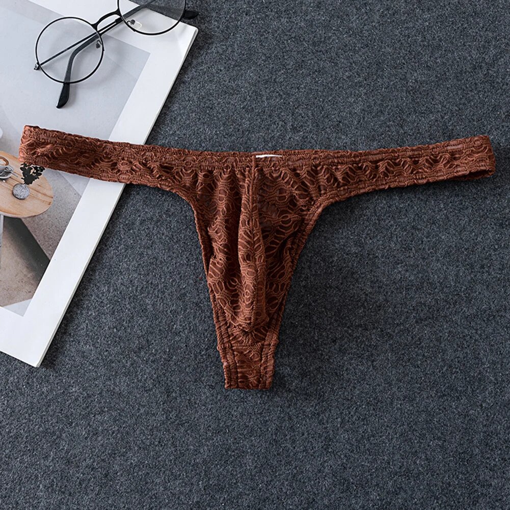 Мужские стринги, трусы-стринги, жаккардовое прозрачное нижнее белье, сексуальные аксессуары, популярное нижнее белье, Femboy, сексуальные горячие трусы с низкой посадкой XXL, Brown