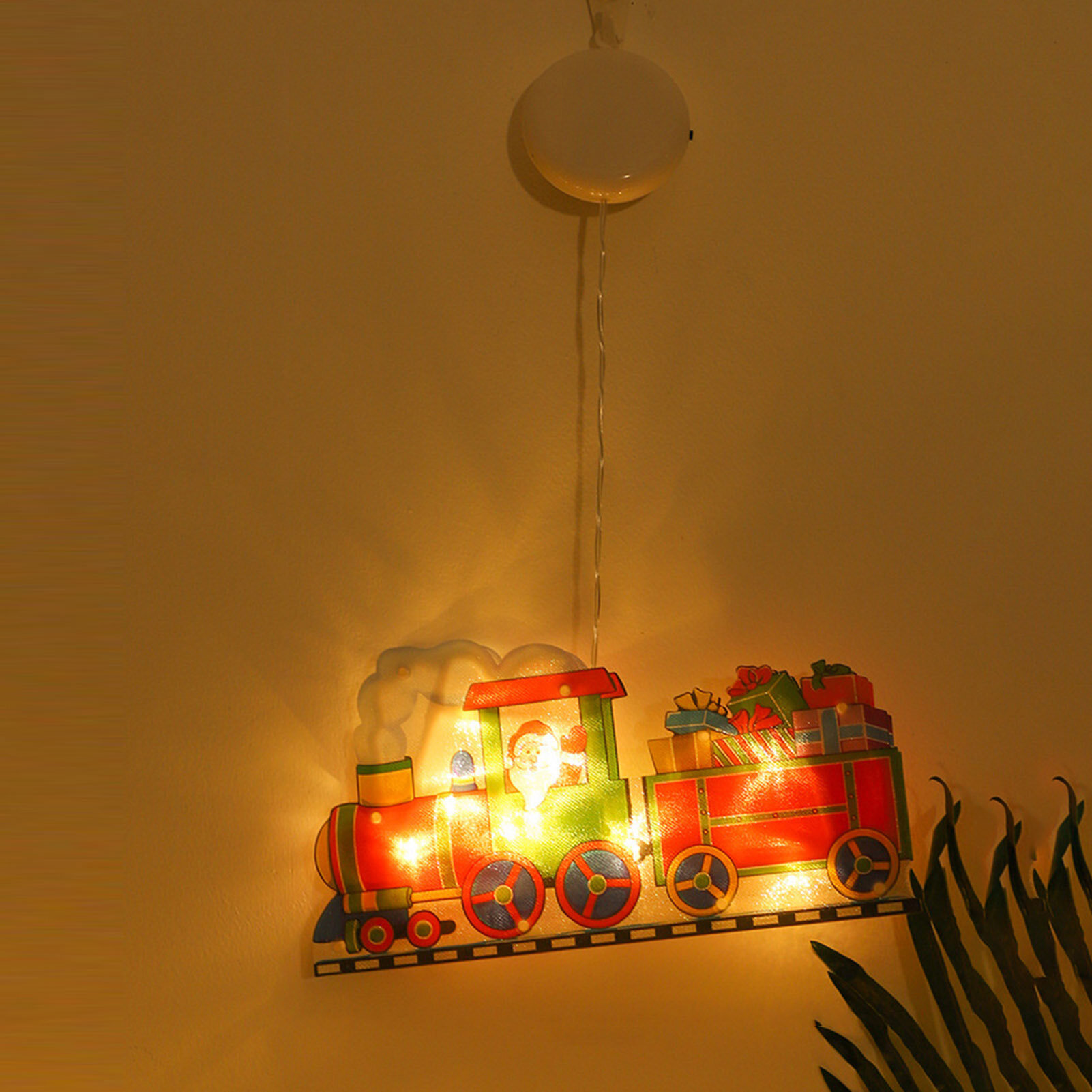 Гирлянда с подвесами для Рождества на присосках, Рождественская декоративная лампа для комнаты, витрины, занавесов, материал корпуса PVC, типы S1-Дед Мороз(рюкзак), S2-Снеговик, S3-Рождественская елка, S4-Дед Мороз(сани), S5-Дед Мороз(самолет), S6-С