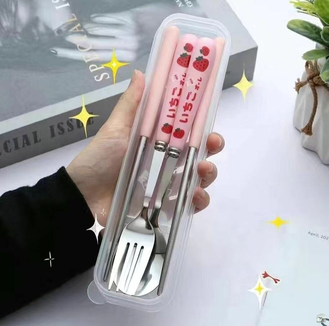 Набор столовых приборов (вилка, ложка, палочки для еды) - Детский набор из нержавеющей стали, необходимый для путешествий и домаДжерси