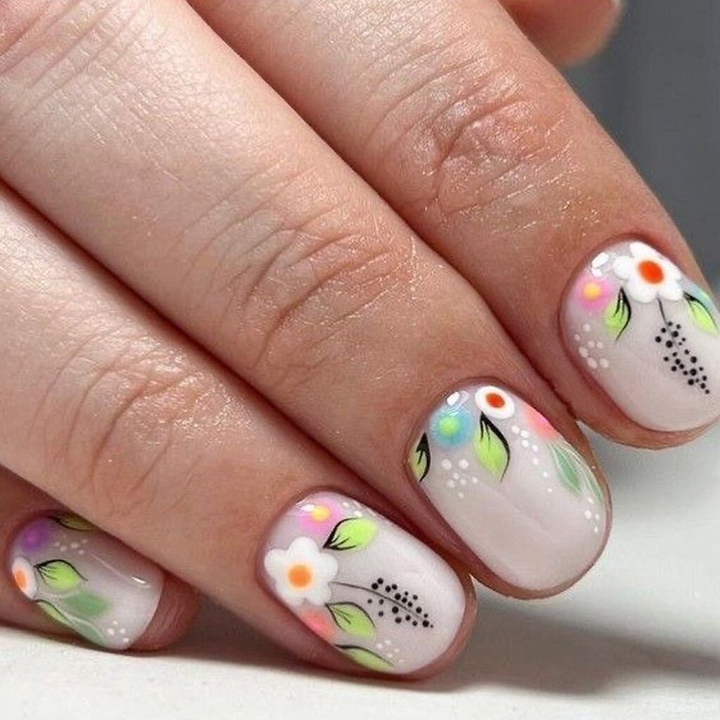 24x Короткие Квадратные Цветы Для Накладных Ногтей Искусственные Листья Для Ногтей Прижимаются К Ногтю