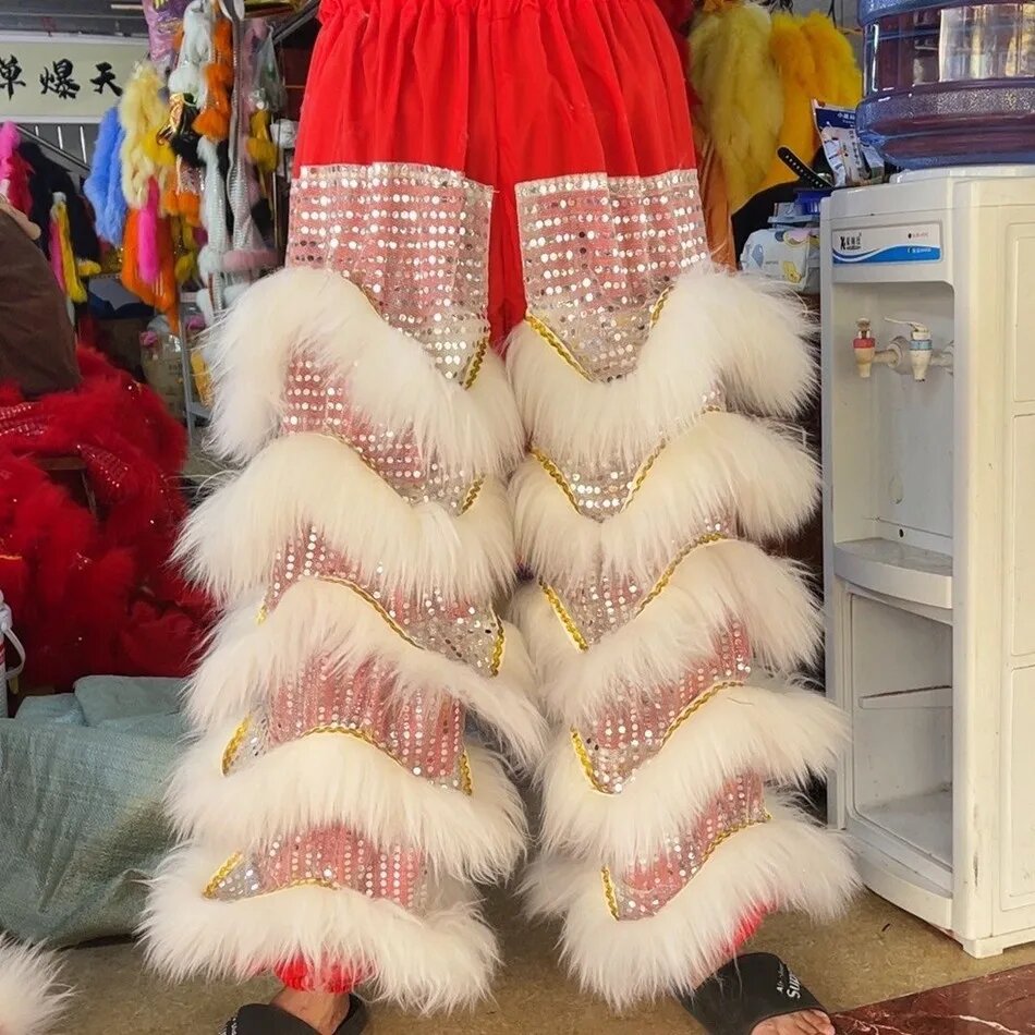 Пушистый танцевальный костюм льва, брюки для взрослых, китайские традиционные красочные праздничные брюки, мужские карнавальные костюмы для косплея с животными