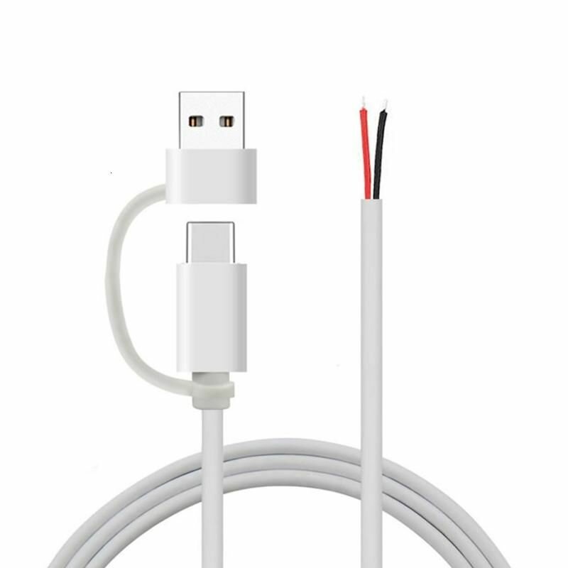 USB Type C Male 2Pin Провод DIY Кабель Pigtail 5V 2A Черный Питание, Тип C плюс USB