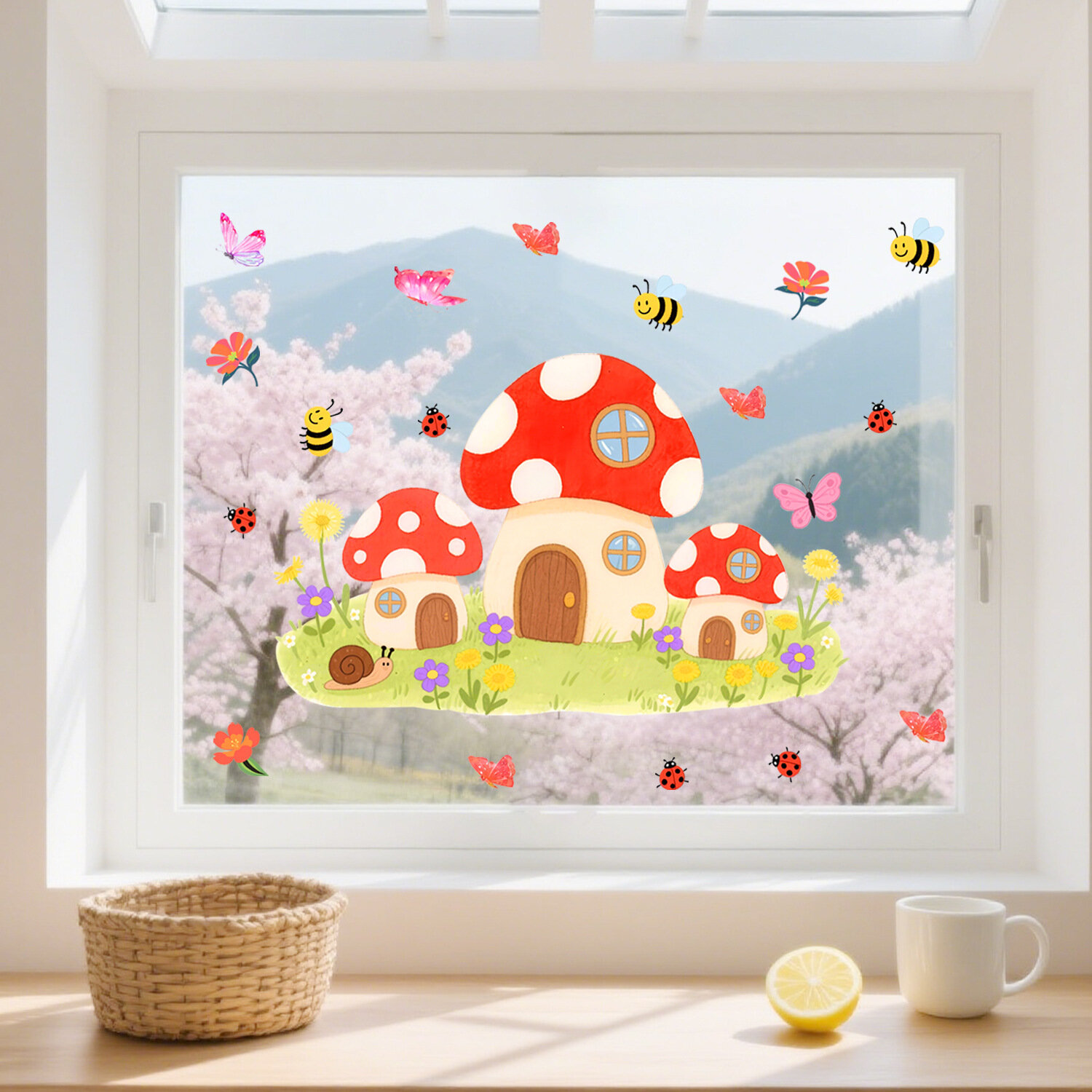 Новые милые стеклянные наклейки с изображением грибного домика, бабочки и пчелы, украшение для детской комнаты,
