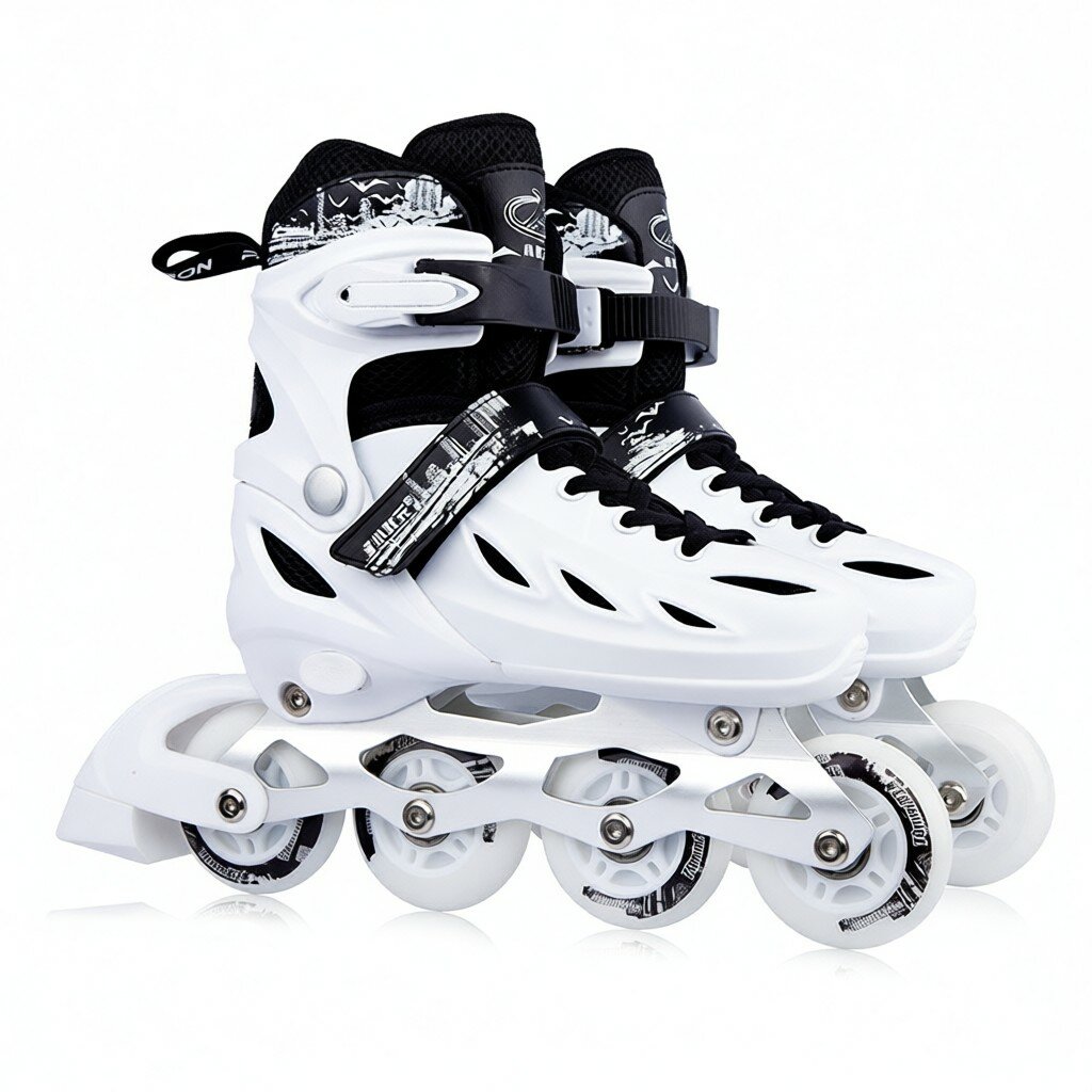 Inline States Adjustable Roller States с полностью светящимися колесами для детей и взрослых, для использования в помещении и на открытом воздухе, цвет: черный/белый (по выбору), материал: алюминиевый сплав+ПУ+пластик, размер: M(33-37)/L(37-41),