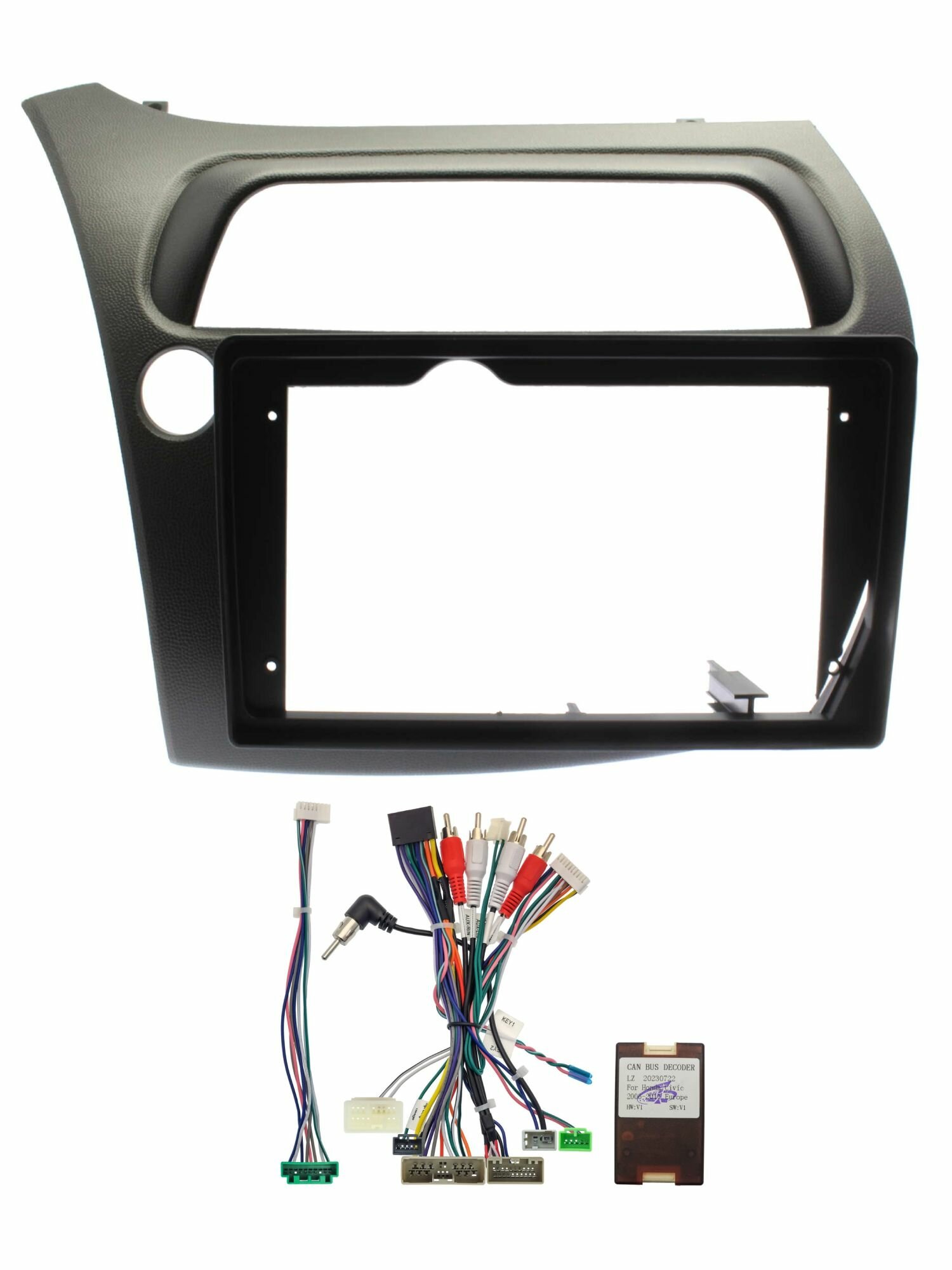 Рамка переходная Honda Civic 2006 - 2011 хэтчбэк левый руль + проводка для 9" магнитолы / Wide Media