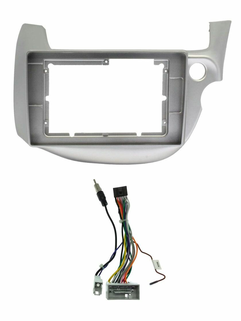 Рамка переходная Honda Fit, Jazz 2007 - 2013 (правый руль), светлосерая + проводка для 10" магнитолы / Wide Media