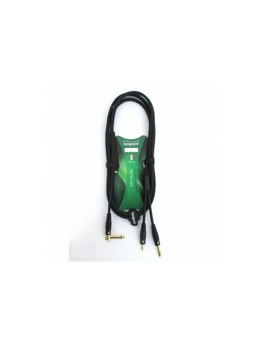 Гитарный кабель Bespeco EAY2J, прямой-угловой, 2м, спиральное экранирование, разъемы 1/4", 1/8",