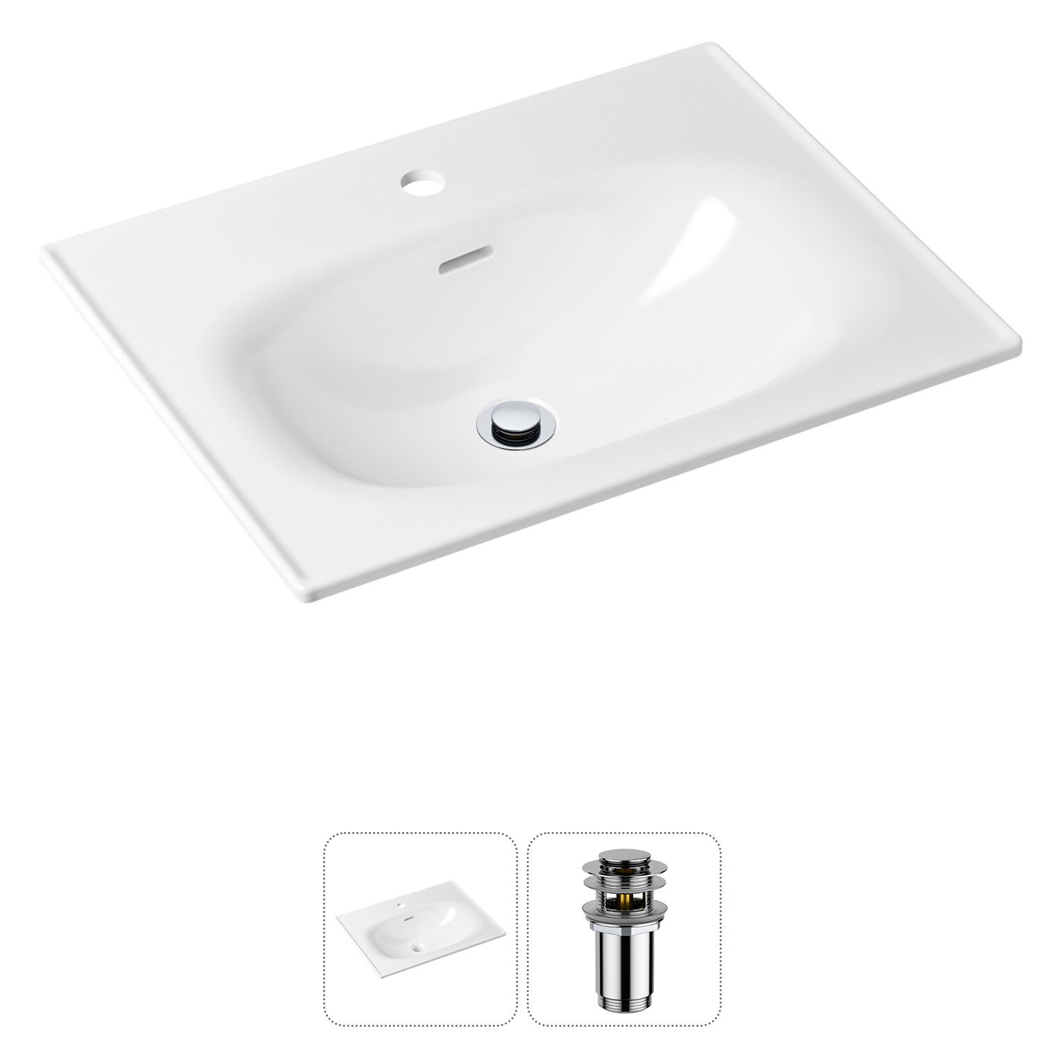 Врезная раковина в ванную Lavinia Boho Bathroom Sink 21520868 в комплекте 2 в 1: умывальник белый, донный клапан в цвете хром