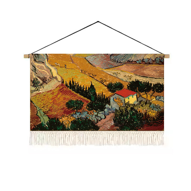 Гобелен с масляной живописью пейзажа Ван Гога, фон для гостиной, настенное украшение для спальни, тканевое искусство, высококачественное настенное украшение