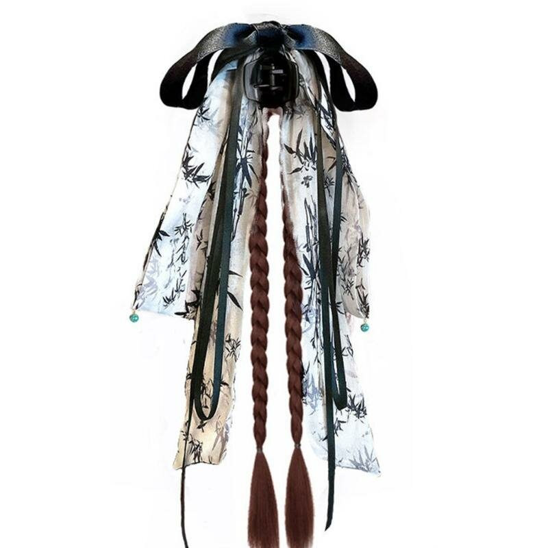 Детский парик из синтетических волос с косичками, Темно-коричневая коса