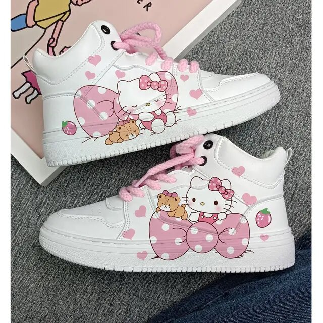 Новые повседневные кроссовки Sanrio Hello Kitty с рисунком из мультфильма, весенние и осенние, кавайные, нескользящие, удобные, для девочек и женщин, подарок для студентов