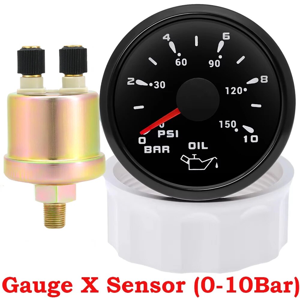 7-цветная подсветка масляных манометров 0-10 бар 0-150PSI 52 мм масляный пресс-метр для автомобиля, лодки, яхты, индикатор давления масла по индивидуальному заказу GaugeXSensor BN