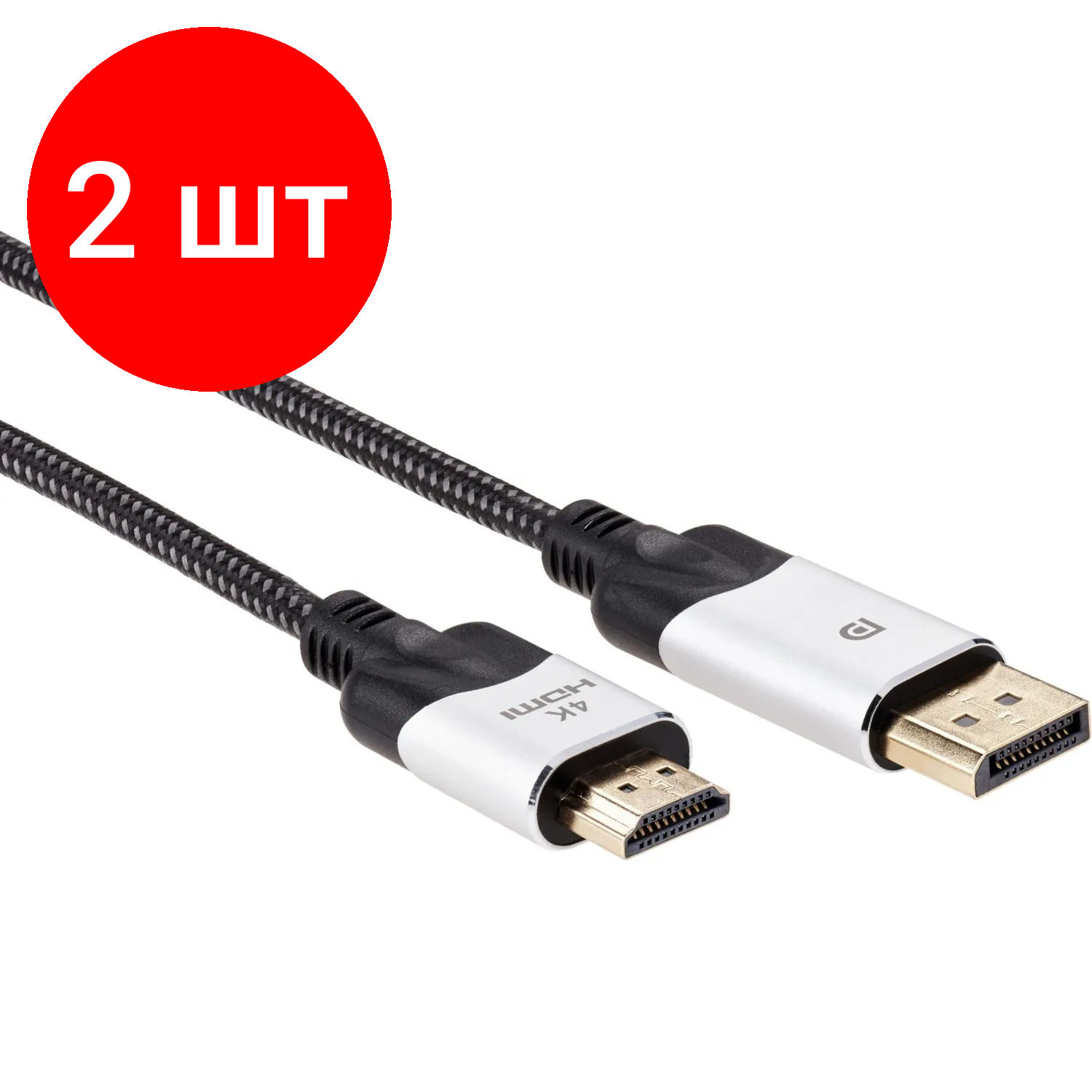 Комплект 2 штук, Кабель -переходник DisplayPort M-> HDMI M 4K@60Hz 1.8m VCOM (CG608M-1.8M)