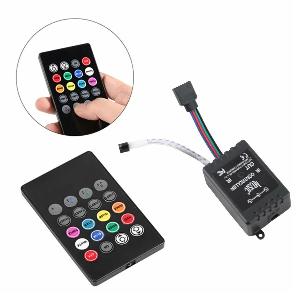 Дистанционный контроллер LED музыки с 20 кнопками, ИК пульт управления, датчик звука для RGB светодиодных лент