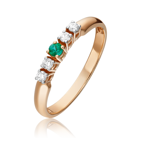 Кольцо, красное золото, 585 проба, бриллиант, изумруд