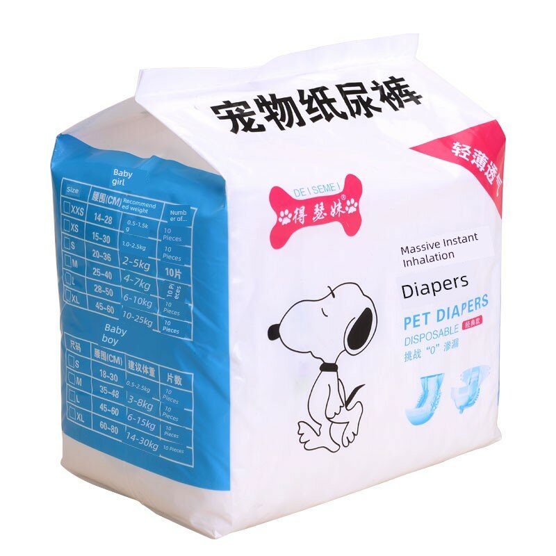 Собачья подгузник для собак средней породы, дышащий, набор из 10 шт, размер S (6-14 фунтов, талия 32-42 см)