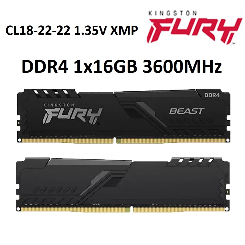 Kingston Оперативная память Kingston FURY Beast 16Gb DDR4 3600MHz CL18 KF436C18BB/16-SP