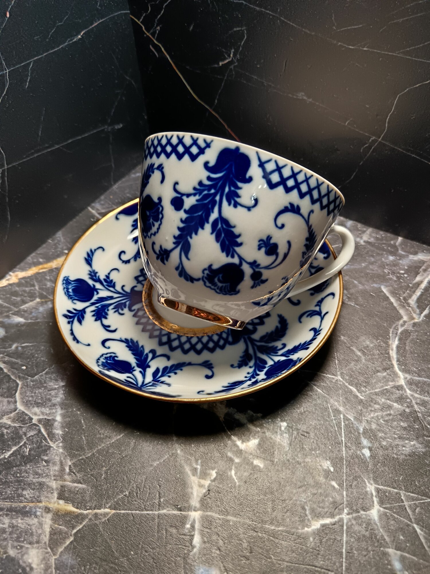 Чайная пара ЛФЗ "Синие цветы", СССР винтаж