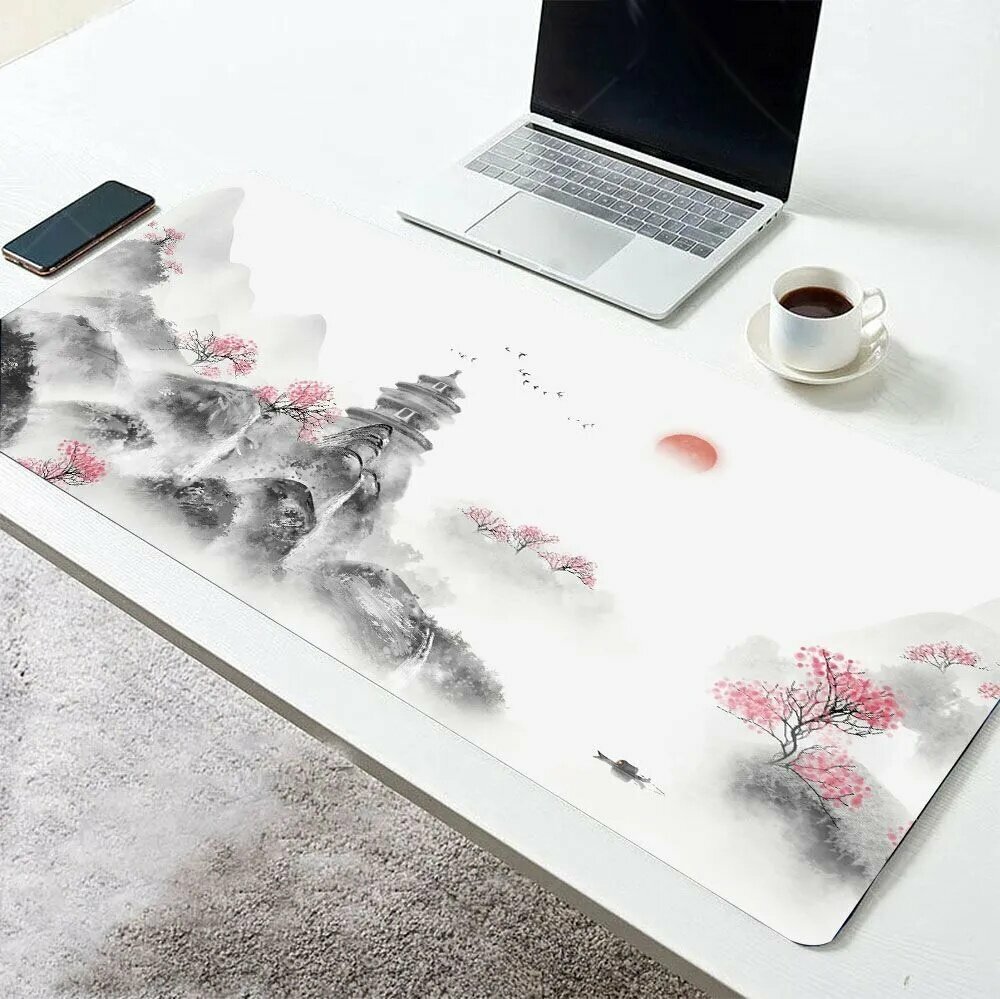 Cherry Blossom Коврик для мышки, XL, бежевый, белый
