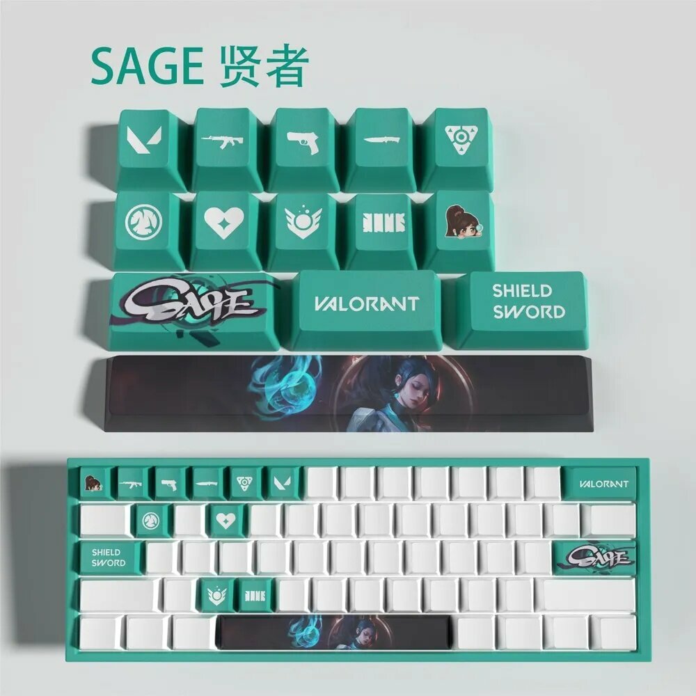Комплект кейкапов для темы Valorant / PBT Keycaps 14 Клавиш / Кейкапы для механической клавиатуры