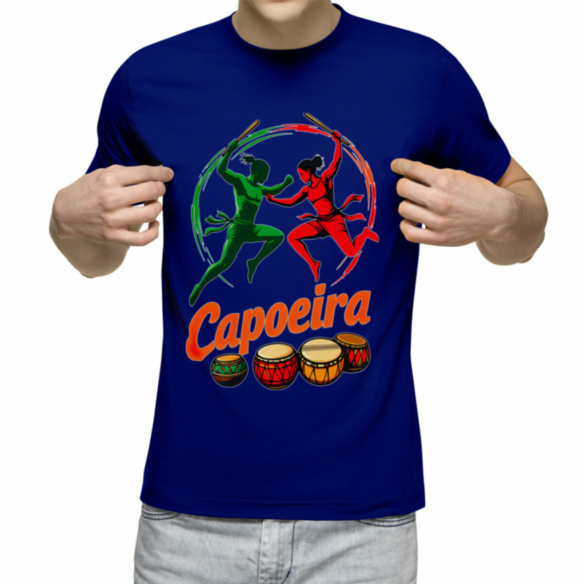 Мужская футболка «Капоэйра: бой и ритм» (синий, M)