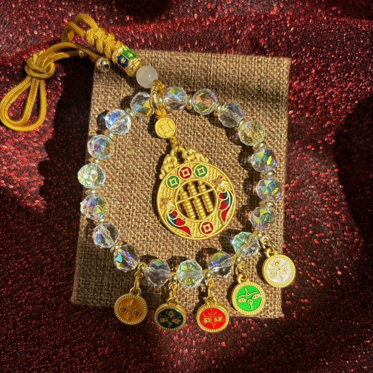 Подвеска для автомобиля в виде абака с пятью сторонами бога богатства из Ханчжоу Линьинь для мира и процветания, кристаллическая бисерная декорация для интерьера автомобиля