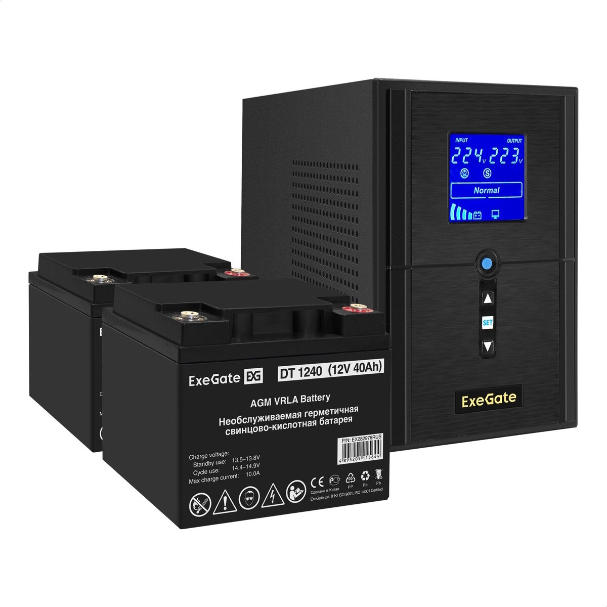 Комплект ExeGate EX295988RUS + батарея 40Aч EX282976RUS 2шт 1500 ВА/1200 Вт