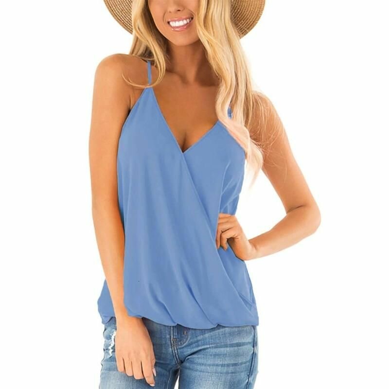 Сексуальная женская майка на бретелях с V-образным вырезом, Синий - L