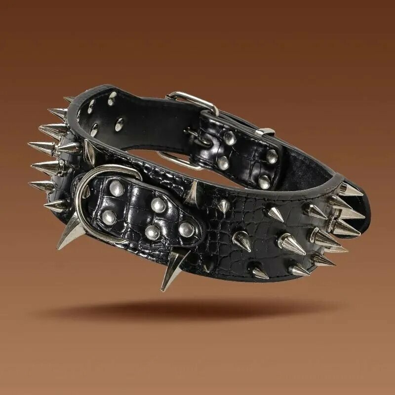 Армейский Ошейник с Шипами для Собак - Крокодиловая Кожа, Широкий Защитный Воротник от Укусов!