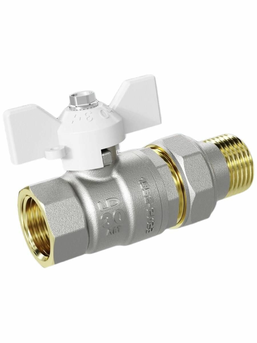 Кран шаровой с американкой полнопроходной (бабочка) LD Pride W 3/4" белый