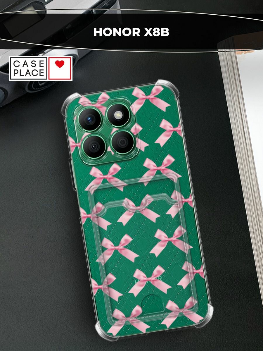Чехол на Honor X8b (Хонор X8B) с картой и принтом Атласные розовые бантики