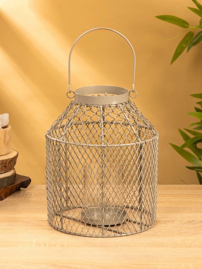 Подсвечник фонарь со стеклянной колбой, 20 20 26 см, d 10 см, металл, серый