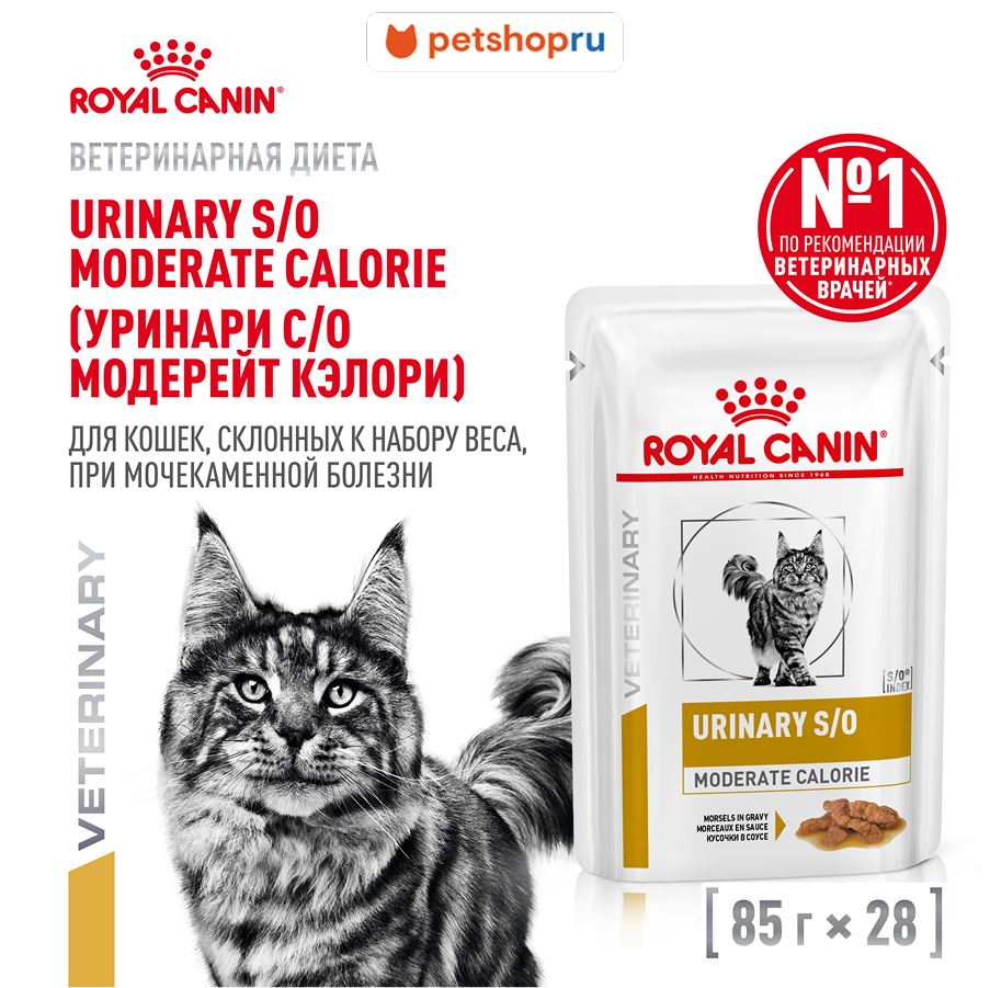 Royal Canin Влажный корм для кошек, Кусочки в соусе при профилактике МКБ и избыточном весе, Urinary S/O, 28 шт 85 г